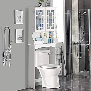 Giantex Over-The-Toilet Storage Spacesaver, Bathroom Organizer with Cabinet and Shelf, Above Toilet Standing Rack (White)