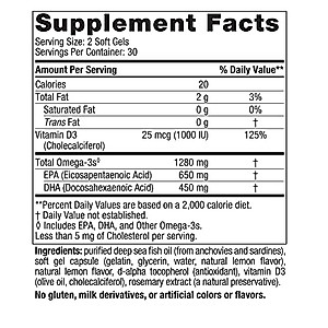 Nordic Naturals Ultimate Omega-D3, Lemon Flavor - 60 Soft Gels - 1280 mg Omega-3 + 1000 IU Vitamin D3 - Omega-3 Fish Oil - EPA & DHA - Promotes Brain, Heart, Joint, & Immune Health - 30 Servings