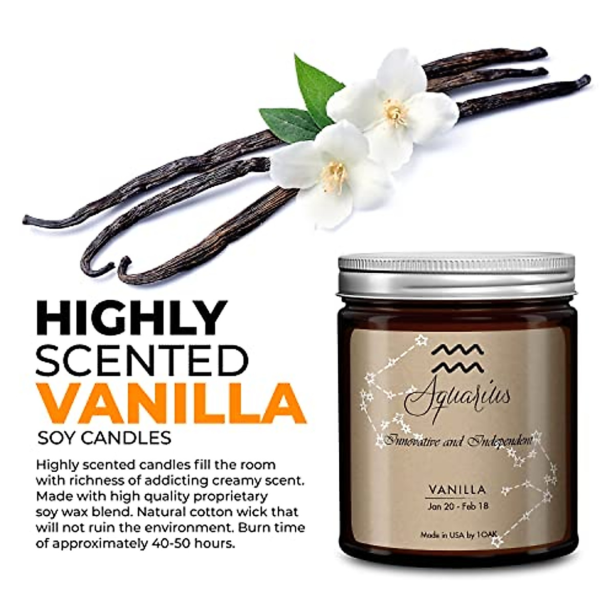 1OAK Aquarius Candle - Zodiac Candle - Aquarius Gifts for Women - Zodiac Gifts - Astrology Gifts for Women - February Birthday Gifts for Women - Aquarius Birthday Gifts