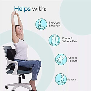 BUZZNN Comfort Seat Cushion & Lumbar Support Pillow, Ergonomic Memory Foam Coccyx Pad for Car, Wheelchair, Gaming Chair and Desk Chair