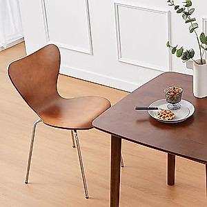 Livinia No.7 Mid-Century Modern Wooden Dining Chairs Set of 2, Contemporary Stackable Bentwood Kitchen Interior Armless Chairs with Steel Legs (Walnut)