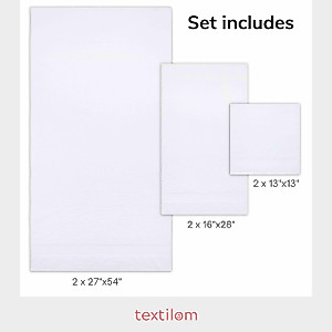 TEXTILOM 100% Turkish Cotton 6 Pcs Bath Towel Set, Luxury Bath Towels for Bathroom, Soft & Absorbent Bathroom Towels Set (2 Bath Towels, 2 Hand Towels, 2 Washcloths)- White
