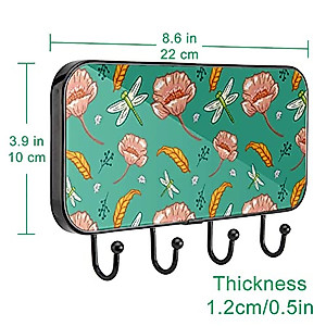 Adhesive Hooks Towel Hooks, Wall Hooks Stick on Bathroom/Kitchen/Bedroom Botanical Flowers Leaves Dragonfly