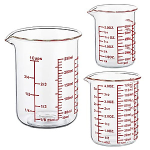 High Borosilicate Glass Measuring Cup Set-V-Shaped Spout，Includes 60ml(2OZ), 120ml(4OZ), and 250ml(8OZ) Glass Measuring Beaker for Kitchen or Restaurant, Easy to Read