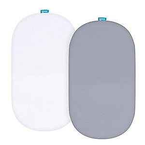 Bassinet Sheets Fit for Rectangle, Hourglass or Oval Bassinet Mattress, Universal Fitted Sheet Set for Various Bassinet Mattress Pad, 2 Pack, Ultra Soft Microfiber Sheets, White & Gray