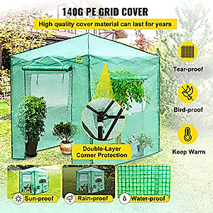 VEVOR 8'x 6'x 8' Pop-Up Greenhouse, Set Up in Minutes, Portable Greenhouse with Doors & Windows. High Strength PE Cover & Powder-Coated Steel Construction