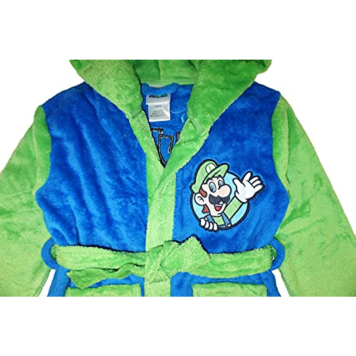 Super Mario Little/Big Boys' Soft Hooded Fleece Sleepwear Bathrobe - Plush Robe for Kids, Luigi, 8
