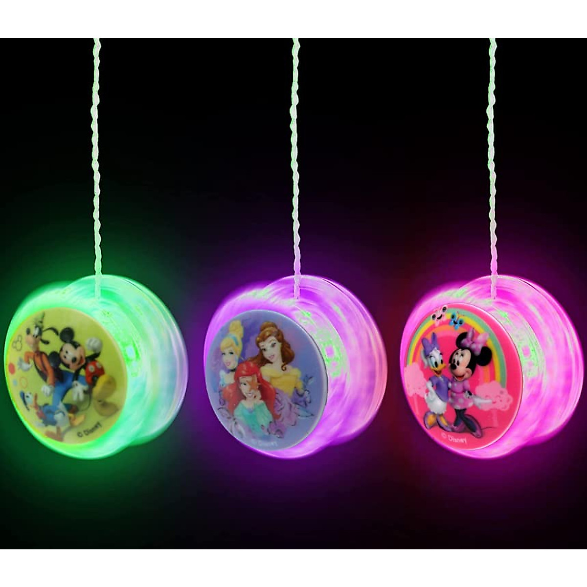 JA-RU Disney Light Up YoYo Disney Mickey Mouse, Minnie Mouse & Princess Styles Toys (3 Units Assorted) Fidget Toys for Kids Yoyo Beginner String Trick Yo-Yo Game. ABC-7812-3