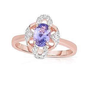 Femme Luxe Vintage Tanzanite and White Topaz Ring for Women, 14k Rose Gold Plated Sterling Silver, Nickel Free and Hypoallergenic, (Size 7)