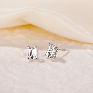EAMTI 925 Sterling Silver Cubic Zirconia Stud Earrings for Women 1 Carat Emerald Cut CZ Stud Dainty Earrings Hypoallergenic