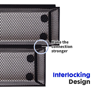 Barelove Silverware Drawer Organizer for Kitchen Drawers, 6 Pcs Mesh Utensil Holder Cutlery Storage Tray with Interlocking Arm for Flatware Knives Forks Spoon Home Office Desktop, 12x3x2 Inch, Black