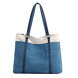 Womens Tote Bag Hobo Handbags Casual Satchel Canvas Shoulder Bag Shopper Travel Purses Blue