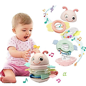 MOAOZ Baby Rattles,Stacking Ring Toys for 6 to 12 Months Girls Boys ,Music Toys for 18 Months, Early Learning Toys for Toddlers 6 Months,Gift for Newborn nfants 3-6, 12-18 Months (Pink)