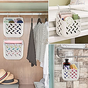 Lunmore Plastic Hanging Shower Caddy Basket, Bathroom Organizing Basket with Hook, Bedside Organizer for Bathroom, Kitchen, Dorm Room (2 Pcs, White-Gray)