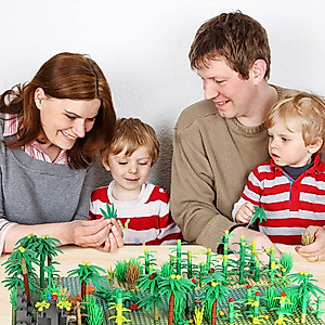 RCOMG Jungle Rainforest Building Blocks Toy, Garden Park Forest Bricks Accessories Plants Animals Tree Flowers Building Kit (with 2 BasePlates 10x10 inch), Compatible with All Major Brands