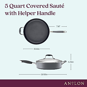 Anolon Advanced Home Hard Anodized Nonstick Sauté Pan with Helper Handle and Lid, 5 Quart - Moonstone