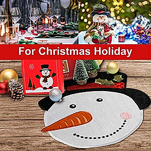 OWENIE Christmas Placemats Set of 4, Xmas White Snowman Round Place mats for Holiday Kitchen Dining Table, Burlap Embroidered Doilies with Red and Green for Kids, Xmas, Parties, Machine Washable