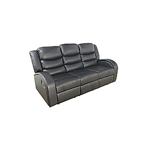 EZLUX 72.5" Leather Sofa 3 Seater, Upholstered Manual Reclining for Home Theater Apartment Living Room Furniture Sets, Black