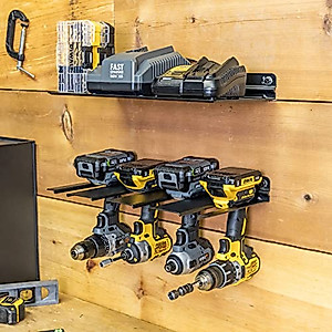 StoreYourBoard Electric Drill Storage Rack Shelf, Holds 4 Drills, Hanging Wall Mounted Organizer for Garage, Home, Workshop, Shed