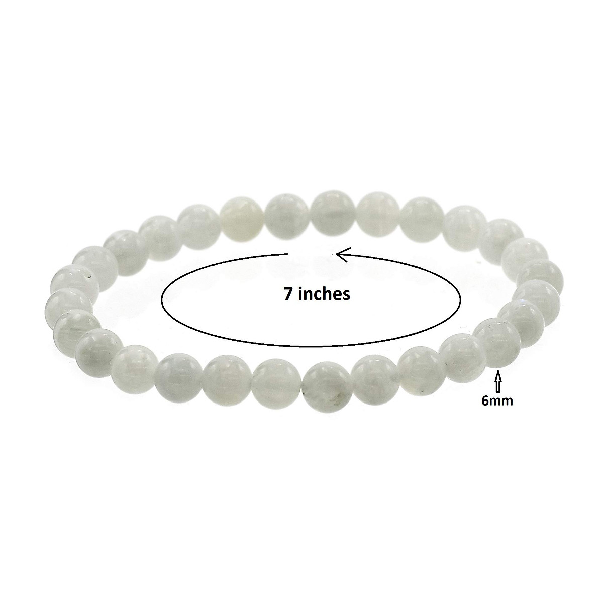 LTC Designs Shiny 6mm Round Moonstone Stackable Stretch Bracelet, 7" for Men, Women,and Teens.