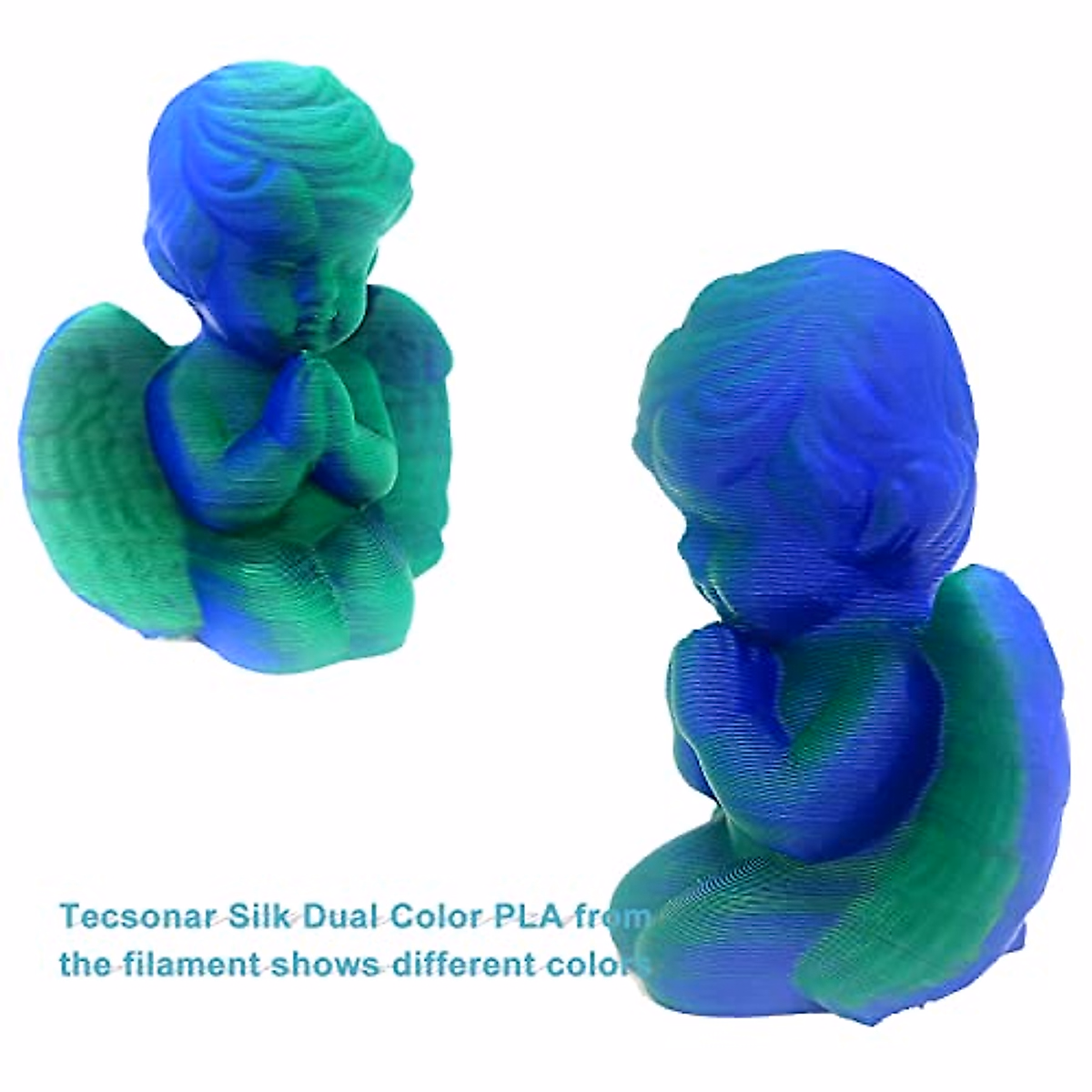 TECSONAR Matte Dual Color PLA Filament Coextrusion Filament Multicolor 3D Printer Filament 1kg Dichromatic Filament 1.75mm (± 0.03 mm) Compatible w/Most of 3D Printer, Matte Royal Blue Aqua Green