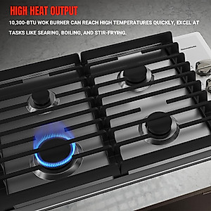 thermomate 30 Inch Gas Cooktop with 4 Italy Sabaf Power Burners, Built In Gas Stove Top of 304 Stainless Steel, Gas Hob NG/LPG Convertible, Gas Cooker with Thermocouple Protection CSA Certified