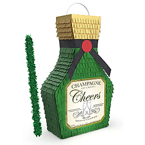 Champagne Piñata with Stick, 17X10 inches, Perfect for New Years 21st Birthday Decorations, Graduation, and Wedding Props. Fits party favor