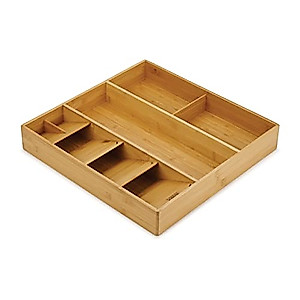 Joseph Joseph DrawerStore Compact Utensil Organizer For Kitchen Drawer Silverware, Flatware Tray, Large, Bamboo
