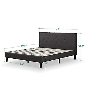 ZINUS Shalini Upholstered Platform Bed Frame / Mattress Foundation / Wood Slat Support / No Box Spring Needed / Easy Assembly, Dark Grey, King