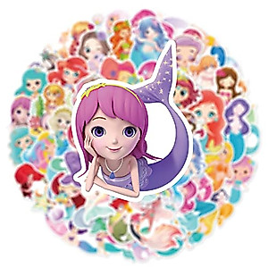 50PCS Kawaii Cartoon Mermaid Stickers Sweet Mermaid Fairy Stickers Waterproof Bedroom Wardrobe Car Skateboard Motorcycle Bicycle Luggage Guitar Laptop Phone DIY Decal Vinyl Stickers for Kid Girl (mermaid)