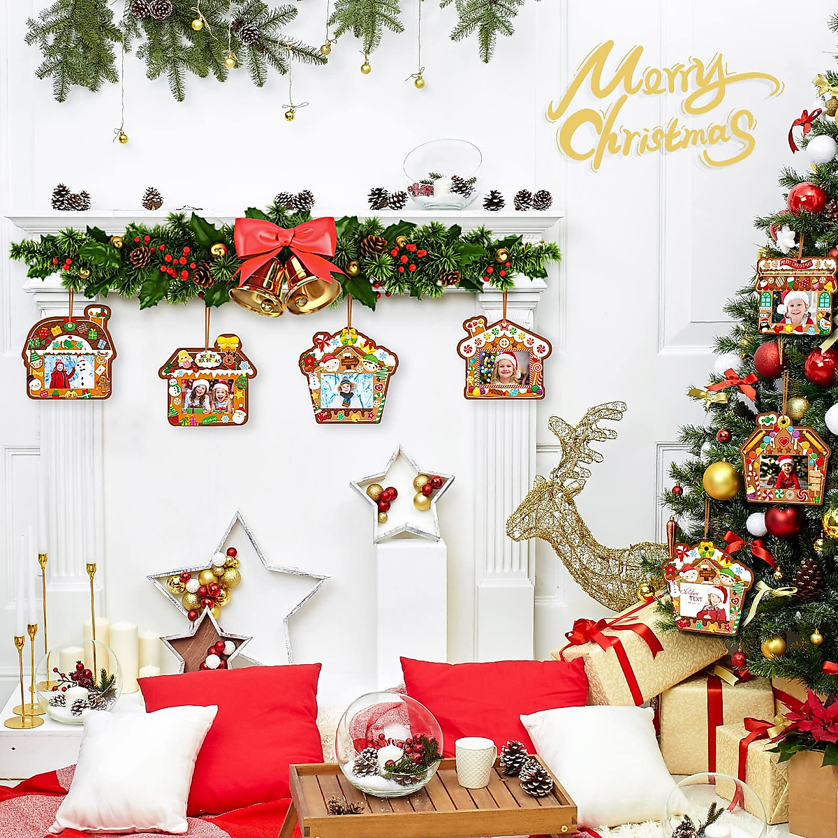 Funrous Christmas Picture Frame Box Ornaments Hanging Decorations DIY Craft Set for Tree Xmas Party (24 Pcs)
