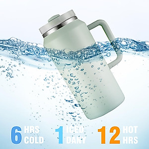 PlanetFlame 64oz Insulated Tumbler with Handle, Stainless Steel Double Wall Vacuumn Water Bottle, Lid and Straw for School, Gym, Hiking & Camping, Green