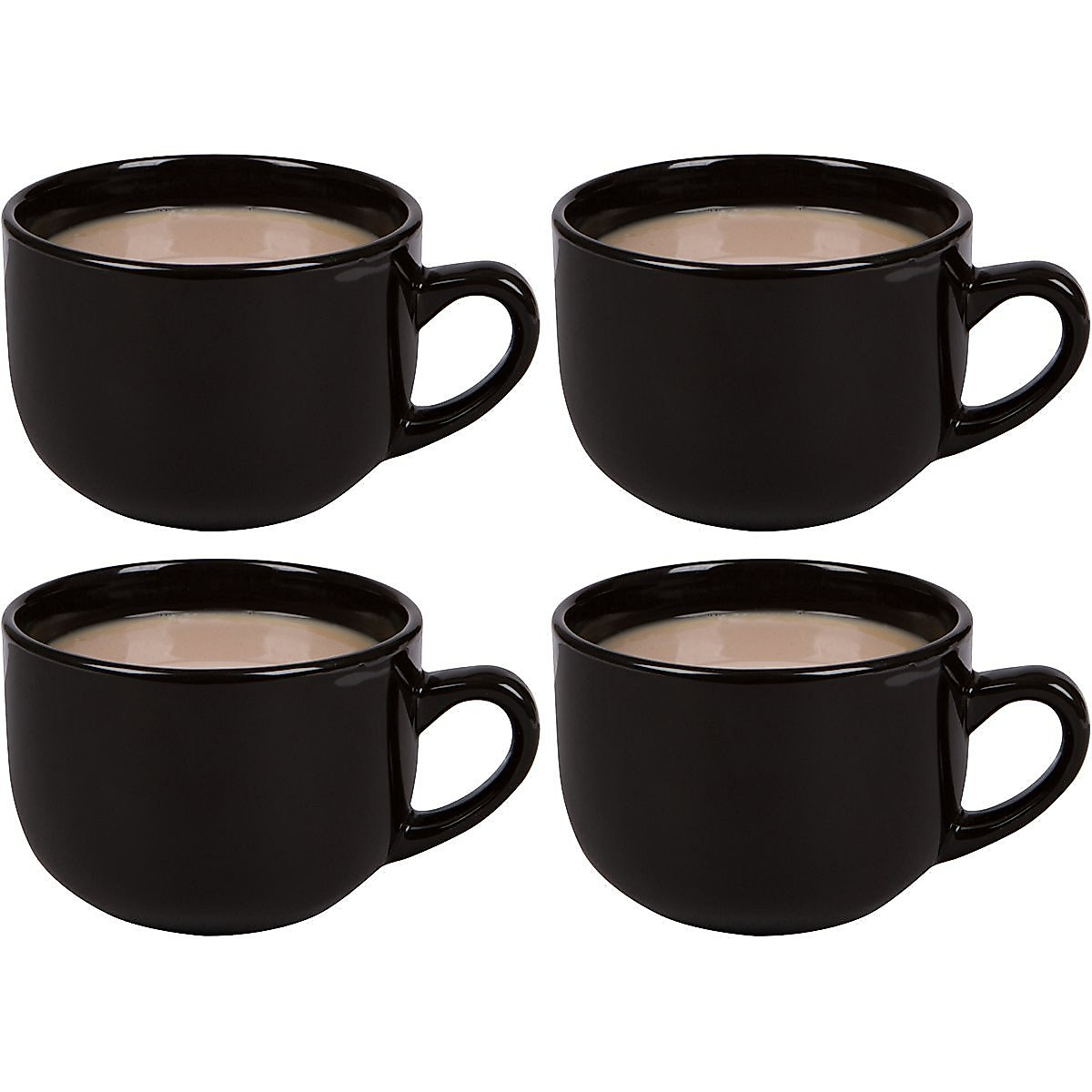 Large Jumbo Ceramic 22oz Mugs for Cappuccino, Coffee, Latte, Cereal, Ice Cream, Etc., Set of 4, Black
