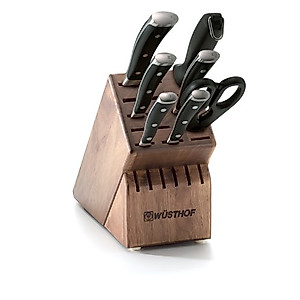 WÜSTHOF CLASSIC IKON Eight Piece Knife Block Set | 8-Piece German Knife Set | Precision Forged High Carbon Stainless Steel Kitchen Knife Set with 15 Slot Walnut Wood Block – Model