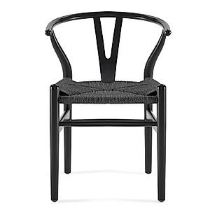 Wood Wishbone Dining Room Chairs Set of 2 Mid Century Modern Wooden for Your Beach House, 16.5" D x 20" W x 30" H, Full Black