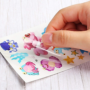 PHOGARY Kids Temporary Tattoos(100pcs+), Sea World Theme Tattoos (20 Sheets) - Fish, Shark, Turtle, Seahorse, Sea Star, Octopus, Crab - Marine Life Patterns Fake Waterproof Tattoos for Boys Girls