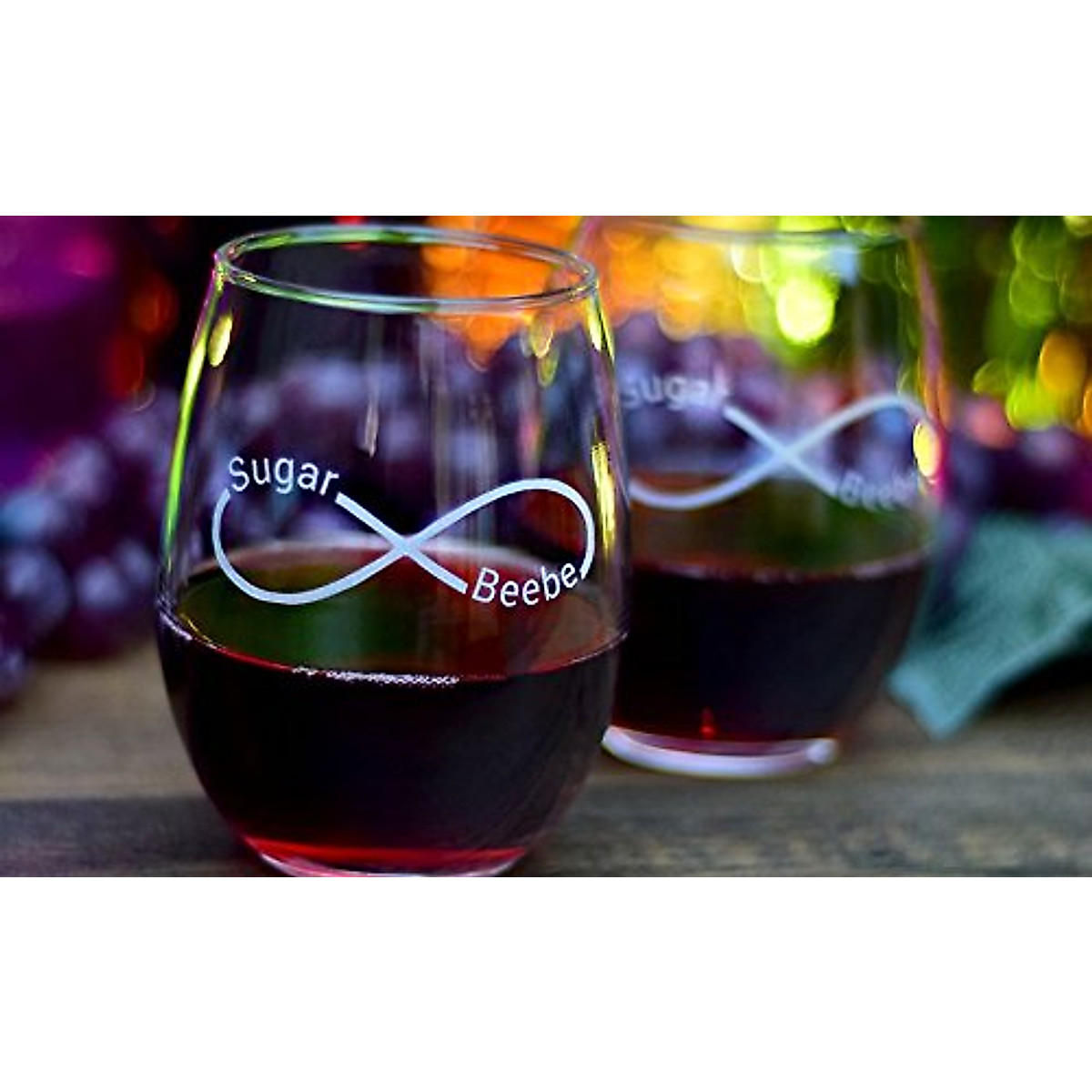 Custom Engraved Couples Infinity Stemless Wine Glasses - Set of Two