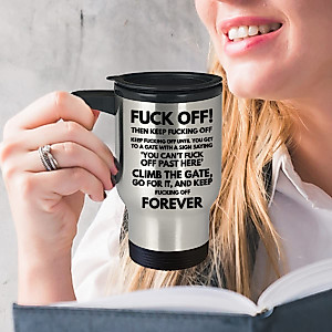 Fuck travel mug, fuck off forever funny coffee travel mug, rude inappropriate tea cup, funny gift idea