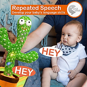 Hunfur Talking Cactus Toy That Talks Back,Volume Adjustment Dancing Mimicking Cactus Baby Toy,Singing Record Repeat What You Say, Sunny Silly Light Up Tummy Time Funny Gift for Toddler Boys Girls Toys