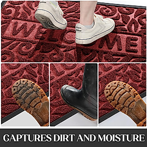 Yimobra Door Mat Indoor Outdoor Entrance, Non Slip Welcome Front Doormats, Heavy Duty Rubber Backing, Stain and Fade Resistant, Low Profile, Easy Clean Patio Garage Floor Mats, 47 x 32, Wine Red