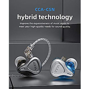 CCA CSN Hybrid Dual Drivers in-Ear Headphones, 1DD+1BA HiFi Stereo Noise Isolating IEM Wired Earphones/Earbuds/Headsets with Detachable Cable for Sports/Workout/Game (without MIC, Grey)