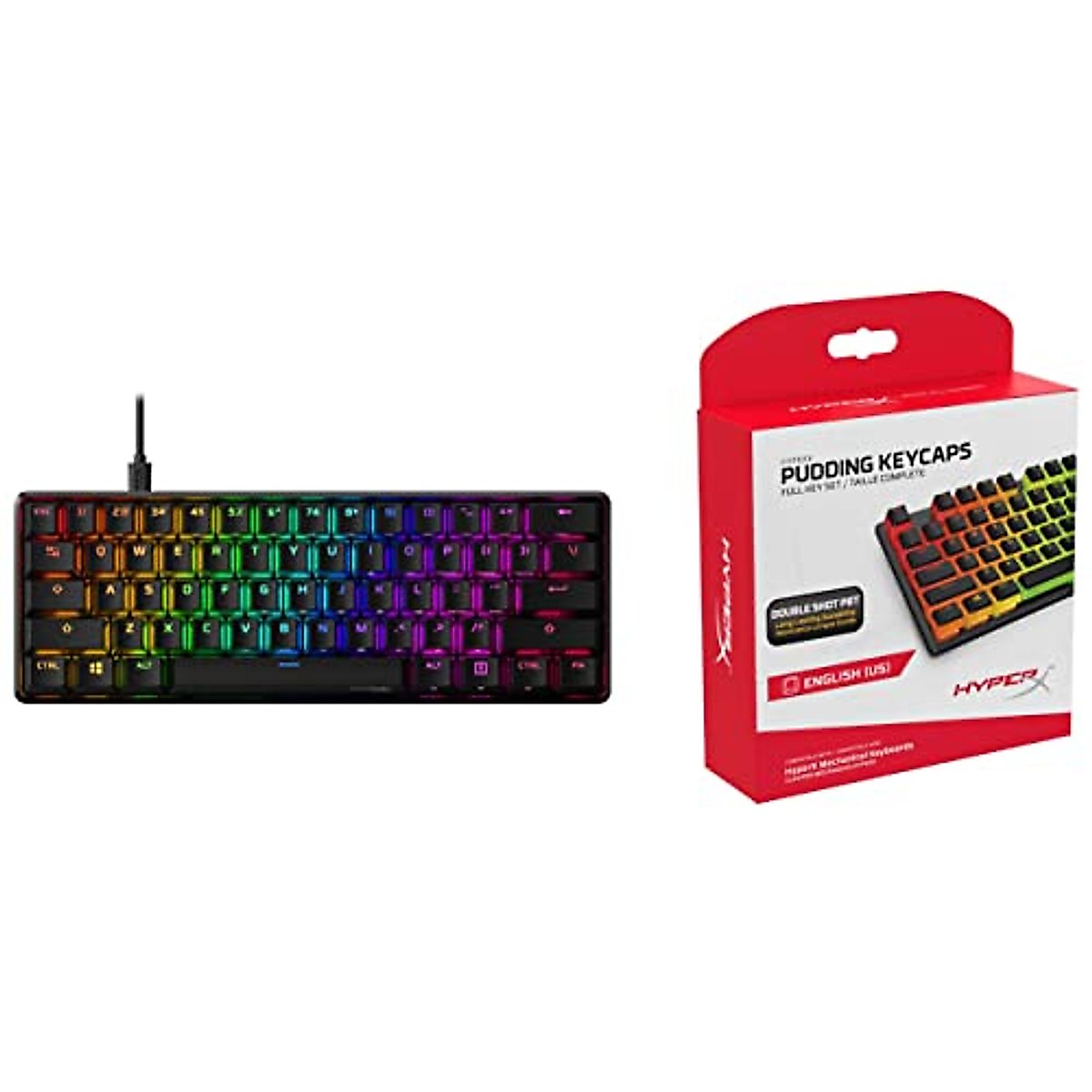 HyperX Alloy Origins 60 - Mechanical Gaming Keyboard & Pudding Keycaps - Double Shot PBT Keycap Set with Translucent Layer, for Mechanical Keyboards - Black