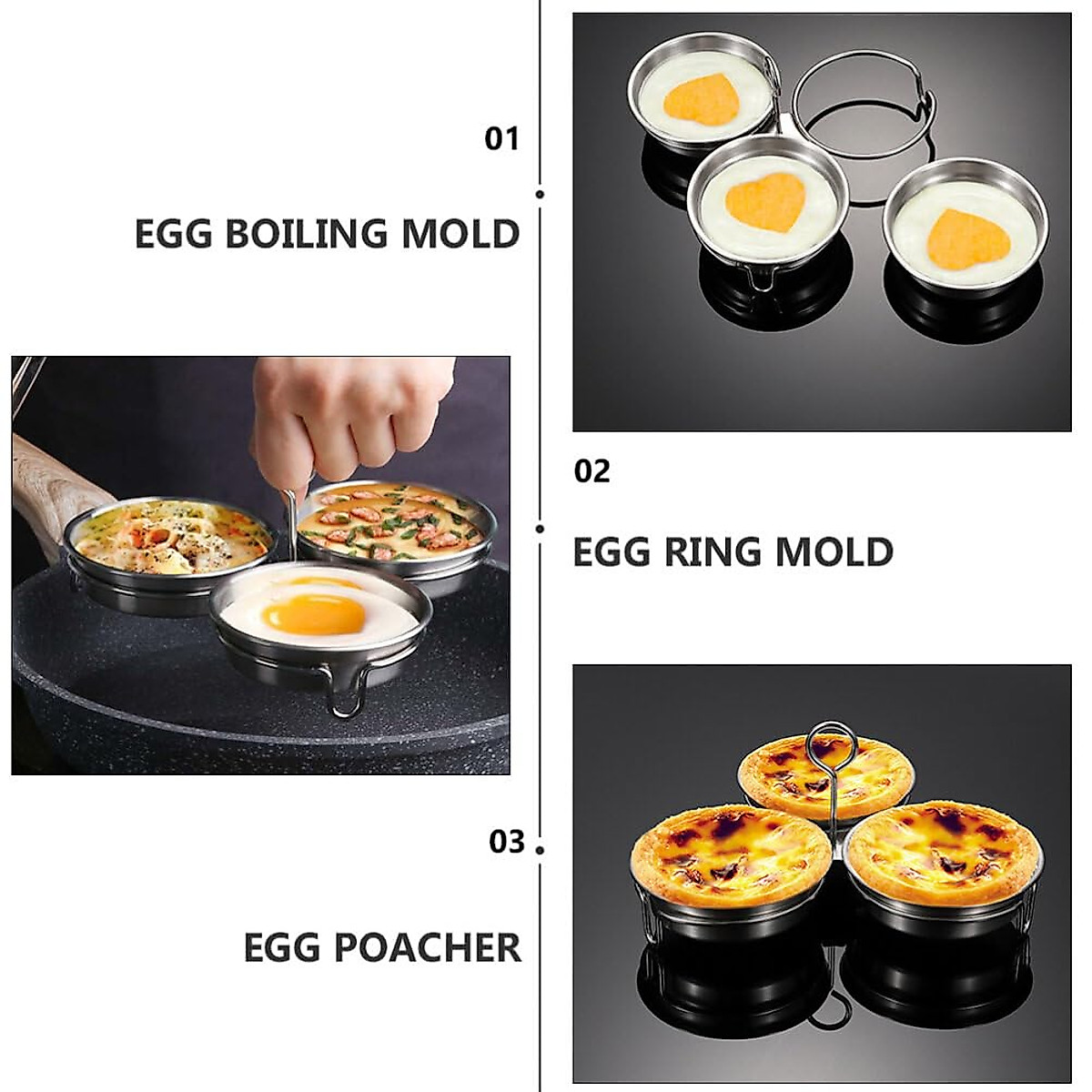 Hemoton Metal Egg Poacher Cups 3pcs Stainless Steel Egg Poacher Pan Cups with Oil Brush Hard Boiled and Poached Egg Maker Compatible with Skillet Pressure Cooker Poached Egg Cooker