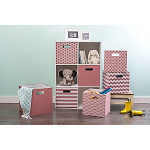 DII Hard Sided Collapsible Fabric Storage Container for Nursery, Offices, & Home Organization, (13x13x13") - Lattice Rose