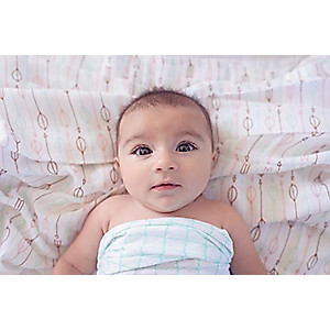 Muslin Baby Swaddle Blankets, Large (3 Pack) Mint Blue and White Collection