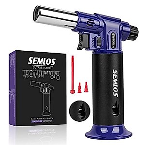 Semlos Kitchen Torch S-SW with Fuel Gauge, Refillable Butane Torch Lighter, One-handed Operation Blow Torch with Upgraded Safety Lock, Fit All Butane Tanks for Creme Brûlée, BBQ