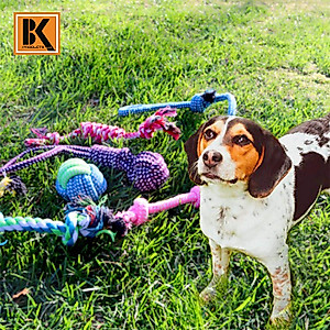 BK PRODUCTS LLC 7 Dog Chew Toys Made of All-Natural Cotton for Small Breeds and Puppies – Dog Rope Toy Set Stimulates Gums, Helps Fight Plaque and Relieves Boredom and Separation Anxiety