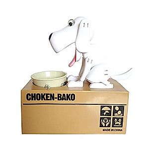 Stealing Coin Bank, Money Box - Piggy Bank- Cute Dogs Steals Coins Like Magic Coin Automatic Stealing Coin Bank Husky Coin Bank Kids Toy Bank Doggy Puppy Piggy Bank (White)