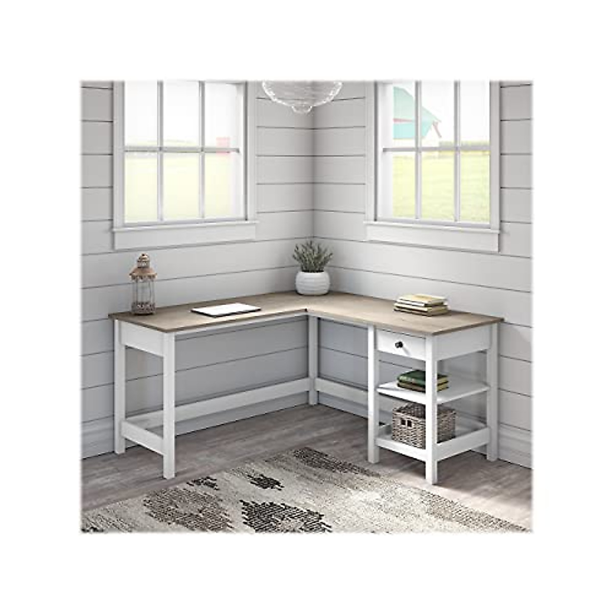 Bush Mayfield 60W L Shaped Computer Desk in Shiplap Gray/White - Engineered Wood