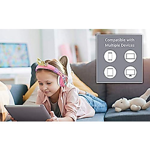 Disney Princess Kids Headphones, Adjustable Headband, Stereo Sound, 3.5Mm Jack, Wired Headphones for Kids, Tangle-Free, Volume Control, Foldable, Childrens Headphones Over Ear for School Home, Travel